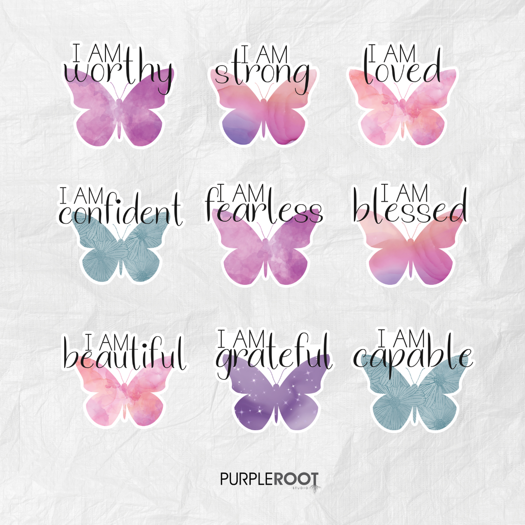 Positive Affirmation Butterfly Stickers Bundle – Purple Root Studio